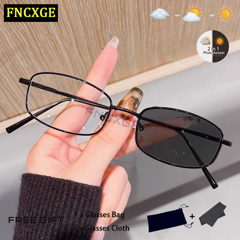 FNCXGE ผู้ชาย แว่นสายตาสั้นเลนส์ออโต้ 0.0 ถึง -4.0 ผู้หญิง ป้องกันแสงสีฟ้า เลนส์เปลี่ยนสีได้ ...