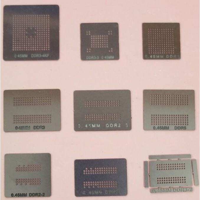 ชุด 9 ชิ้น Ddr Ddr2 Ddr3 Ddr5 สเตนซิลหน่วยความจำ สเตนซิลการ์ดวิดีโอ สเตนซิลทำความร้อนโดยตรง