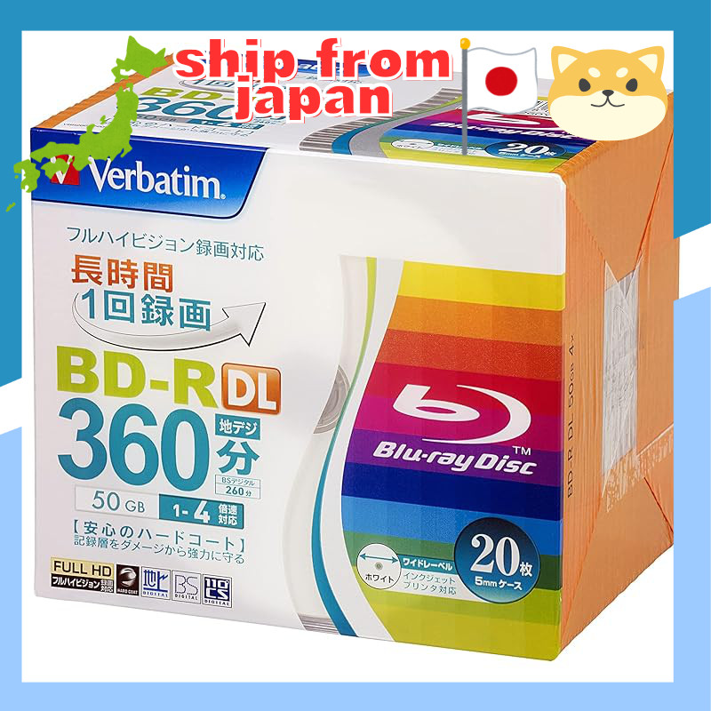 Verbatim 1-Time Recordable Blu-ray Disc BD-R DL 50GB 20-Pack White Printable Single-Sided Double ...
