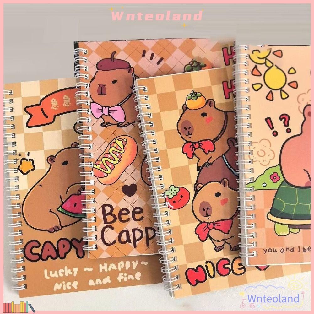WNTEOLAND แผ่นจดบันทึกนักเรียน 4 ชิ้น, หน้าเปล่าภายใน A5 Paper Capybara ...
