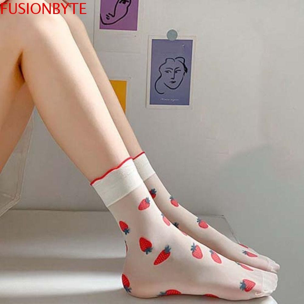 Fusionbyte สตรอเบอร์รี่แก้วผ้าไหม Ruffle ถุงเท้า, พีช Avocado โปร่งใสดอกไม้ Ruffle ถุงเท้า ...