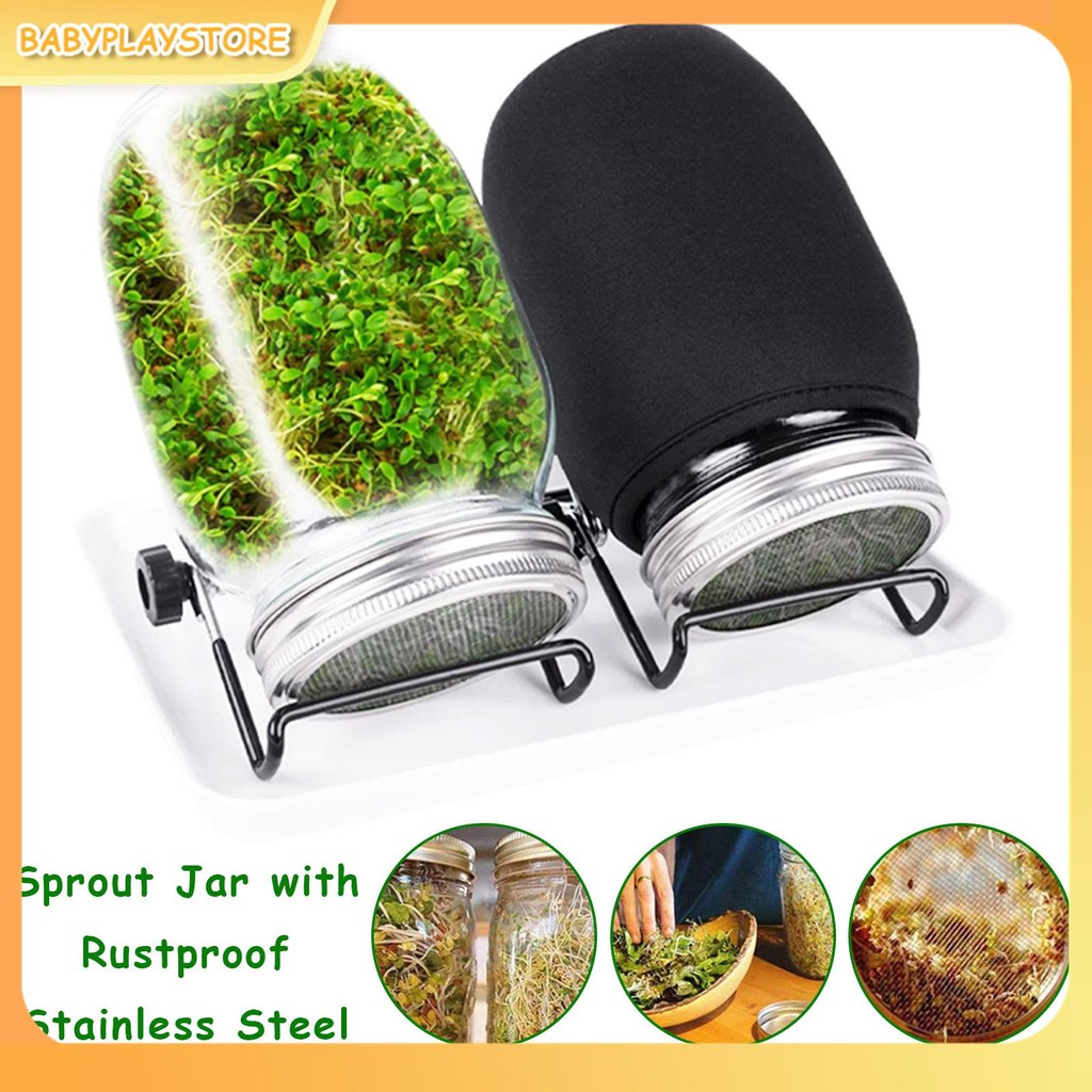 Seed Sprouting Jar Kit 2 ปากกว้าง Mason Jars Bean Sprouts ชุดปลูกหน้าจอ ...