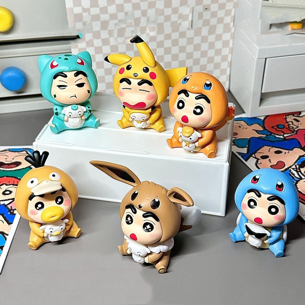 ตลกตุ๊กตา 6 ชิ้น/เซ็ต Crayon Shin-chan Dress Up Pokemon Pikachu Nohara ...