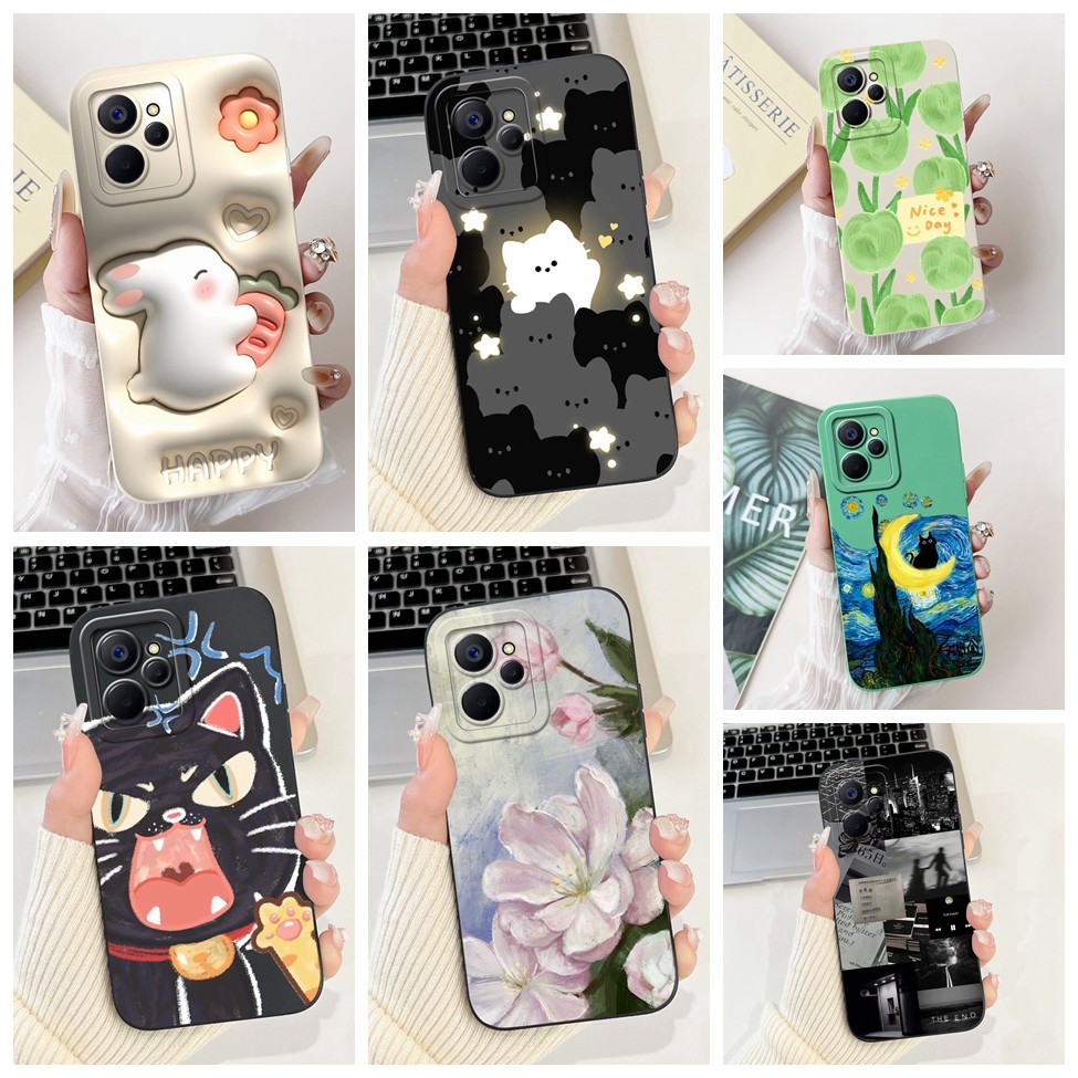 สําหรับrealme 9i 5G RMX3612 กรณีแฟชั่นแมวน่ารักความงามดอกไม้Coolซิลิโคน ...