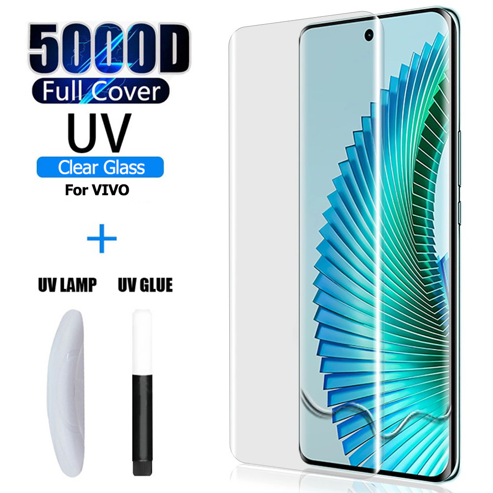 ปกเต็ม กาวเต็ม UV ป้องกันหน้าจอกระจกนิรภัย VIVO X60 X80 X90 X100 V23 V25 V27 V29 V30 V30E V40 ...
