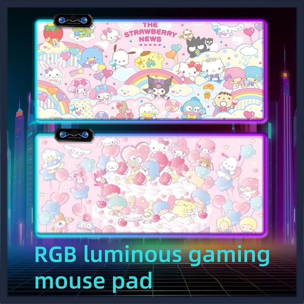 Sanrio Luminous Mouse Pad การ์ตูนอะนิเมะขนาดใหญ่ RGB บรรยากาศ Gaming ...