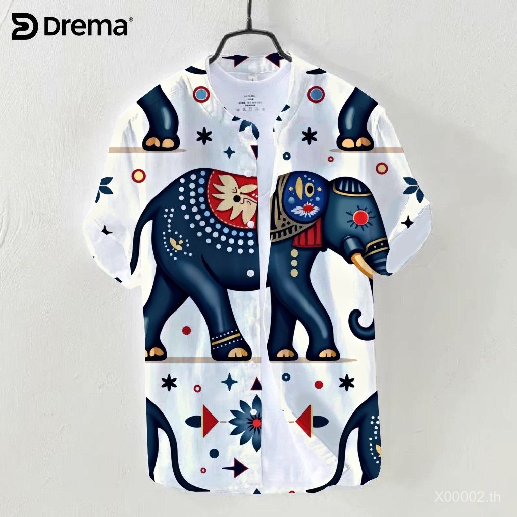 ชุดฮาวายลายช้าง เสื้อ Dreema | ชุดฮาวายหลวม สวมใส่สบาย ผ้าเกาหลีนุ่ม ...