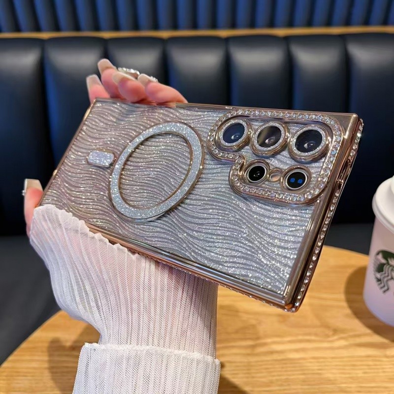 ชุบ Bling rhinestone Gradient Wave รูปแบบ Glitter เคสโทรศัพท์แม่เหล็ก ...
