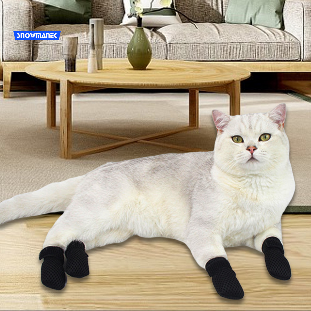 4 ชิ้นผ้านุ่ม Cat Paw Foot Cover Kitty อุปกรณ์สวมใส่สบายรองเท้าแมว 2 ...