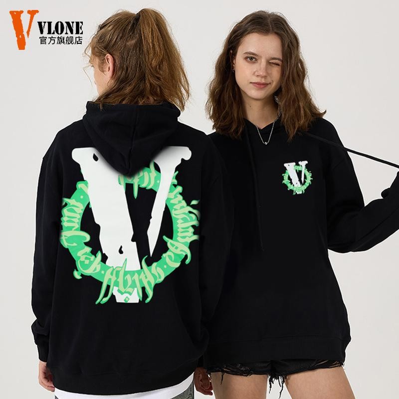 Vlone Hoodie ผู้ชาย American Street หลวมผ้าฝ้ายวงกลม V พิมพ์ Hoodie ...