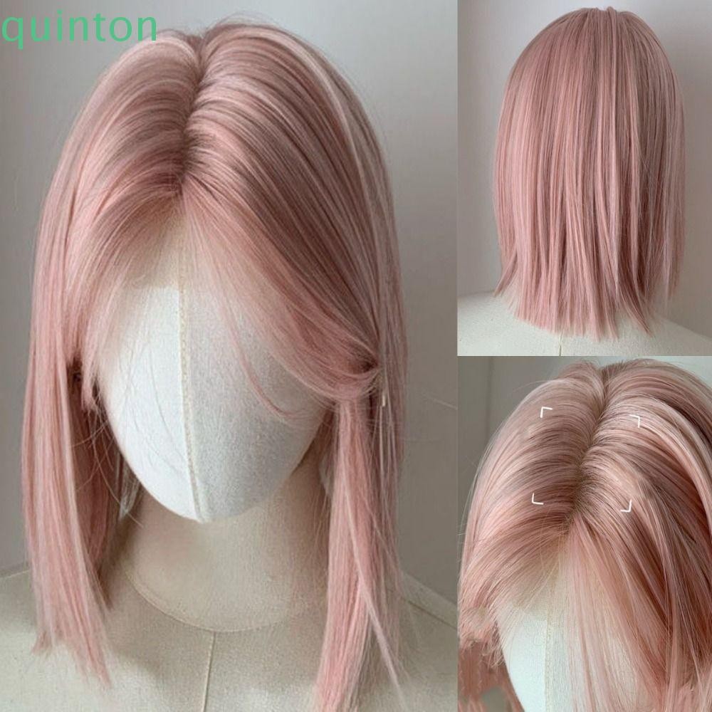 Quiton ลูกไม้ด้านหน้าวิกผมแถบคาดศีรษะ,สีน้ําตาลสดหวานสั้น Bob วิกผม ...