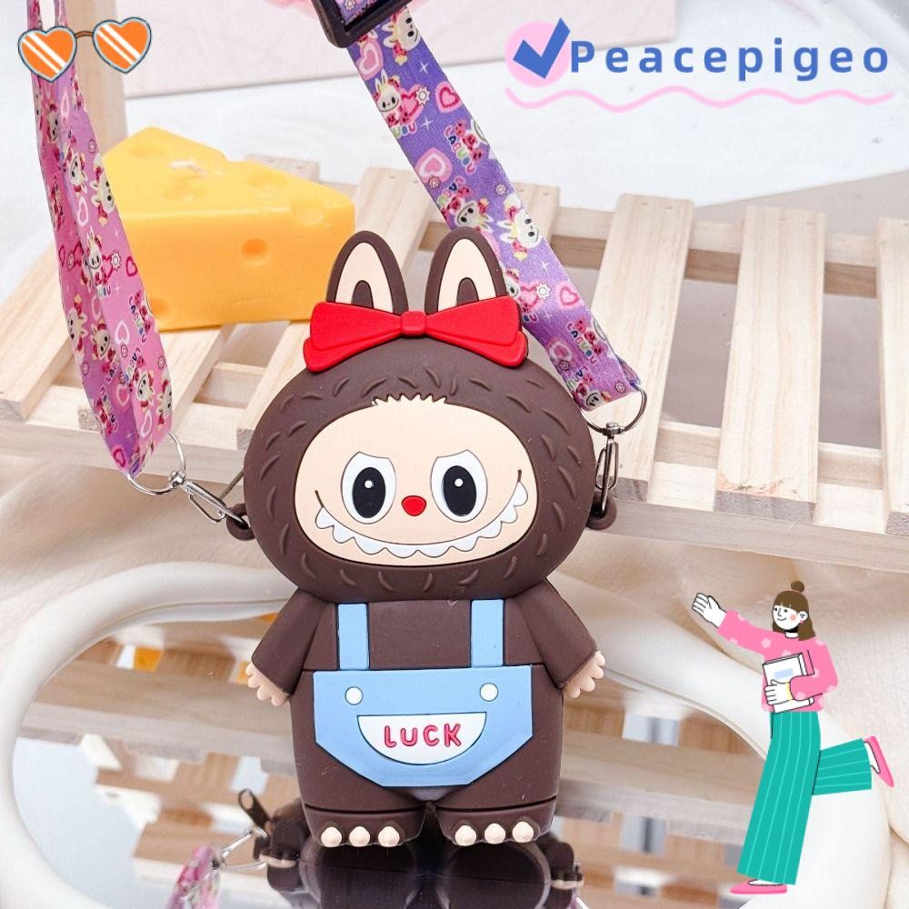 PEACEPIGEO Labubu กระเป๋าสะพายข้าง, กระเป๋าใส่เหรียญการ์ตูนกุทัณฑ์, กระเป๋าถือซิลิโคน POP MART ...