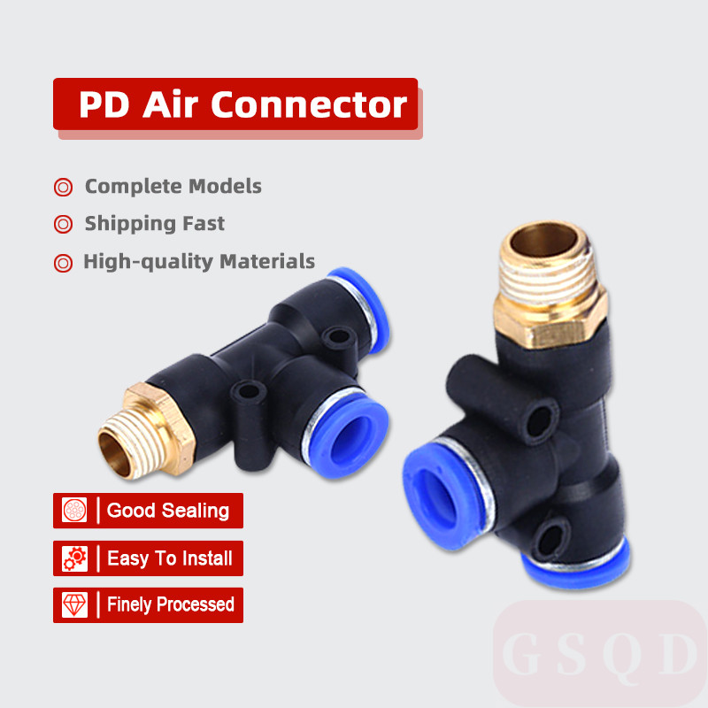 Pd Tube OD ด้ายชายขนาด PD8-02 Coupler สามทาง Push In ฟิตติ้งนิวเมติก ...