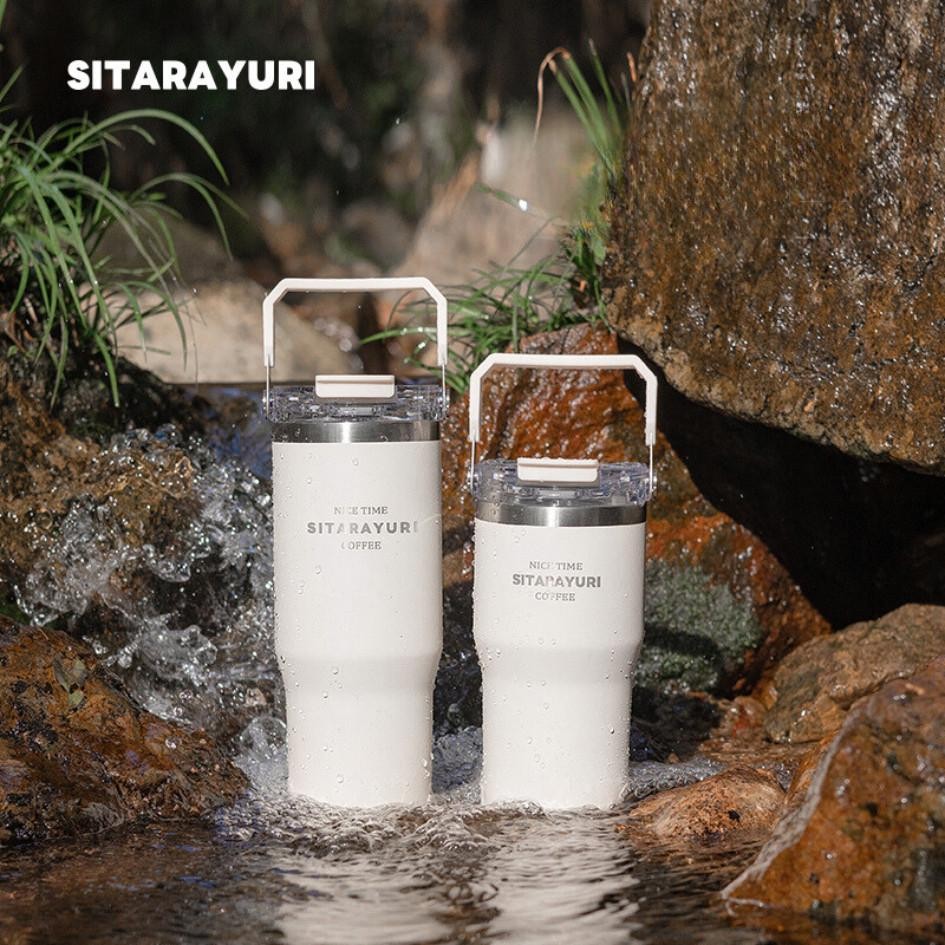SITARAYURI แก้วน้ำยูริ หูหิ้วเหลี่ยม เก็บอุณหภูมิร้อน&เย็น ขนาด 600ml 900ml สแตนเลส 304 | Shopee ...