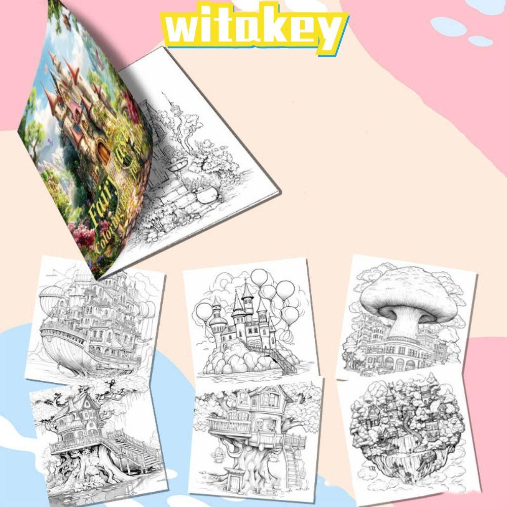WITAKEY 20 แผ่น สมุดวาดภาพกราฟฟิตี้, กระดาษ สมุดระบายสีสไตล์ Van Gogh, ปราสาทดอกไม้ Merry ...