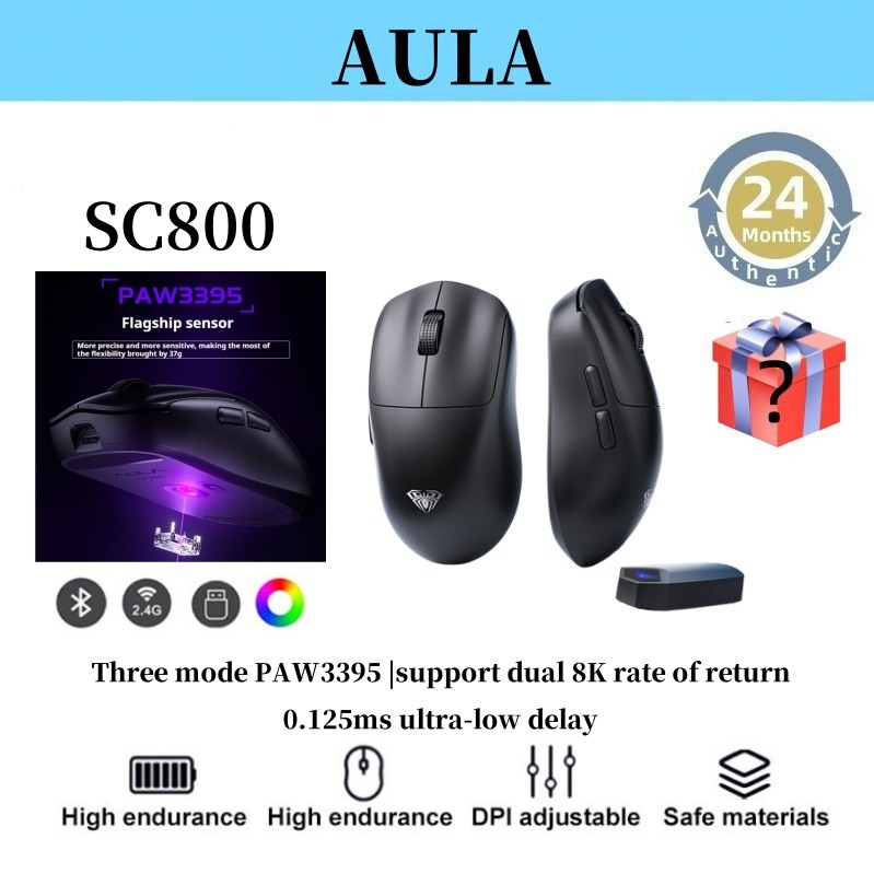Aula SC800 เมาส์เล่นเกมไร้สายสองโหมด, PAW3395, Omron Micro, เมาส์เล่น ...