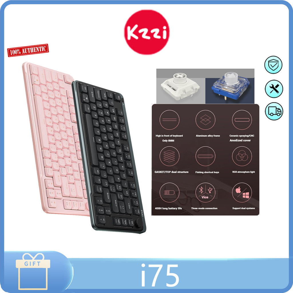 KZZI i75 low axis three mode mechanical office gaming keyboard Aluminum frame thin and portable ...