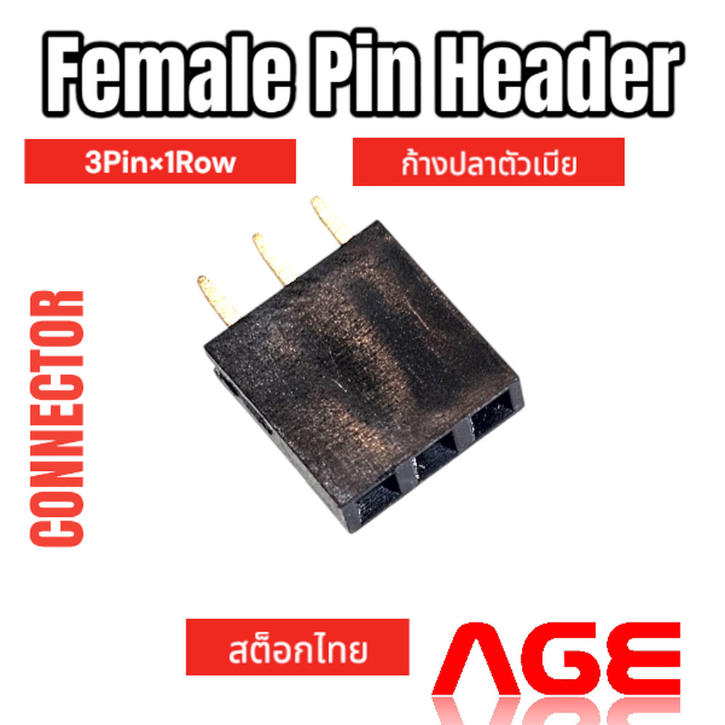 Female Pin Header Connector 3 Pin (3PinX1Row), Pitch 2.54mm Female ...