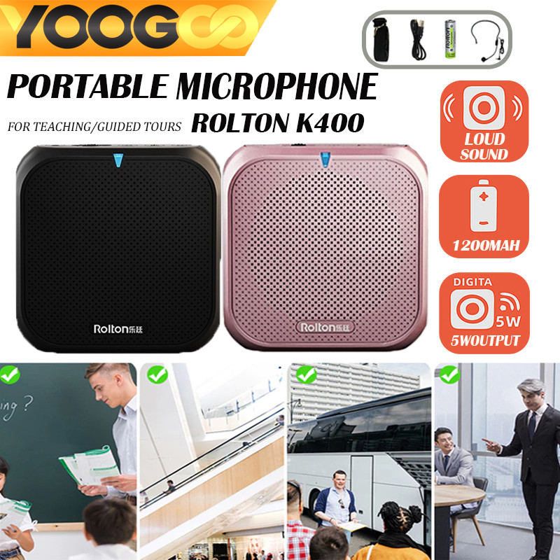 Rolton K400 โทรโข่ง ไมค์ลำโพงพกพา ไมค์ช่วยสอน ไมค์ลอย Miniโทรโข่ง เครื่องขยายเสียงไมค์ไกด์ วิทยุ ...