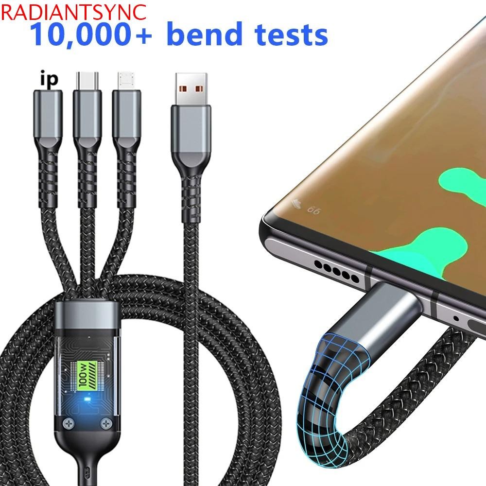 Radiantsync สายชาร์จเร็ว 3 in 1, 100W 5A 3-in-1 3 in 1 สายชาร์จ, ชาร์จเร็วเป็นพิเศษหลายอินเทอร ...