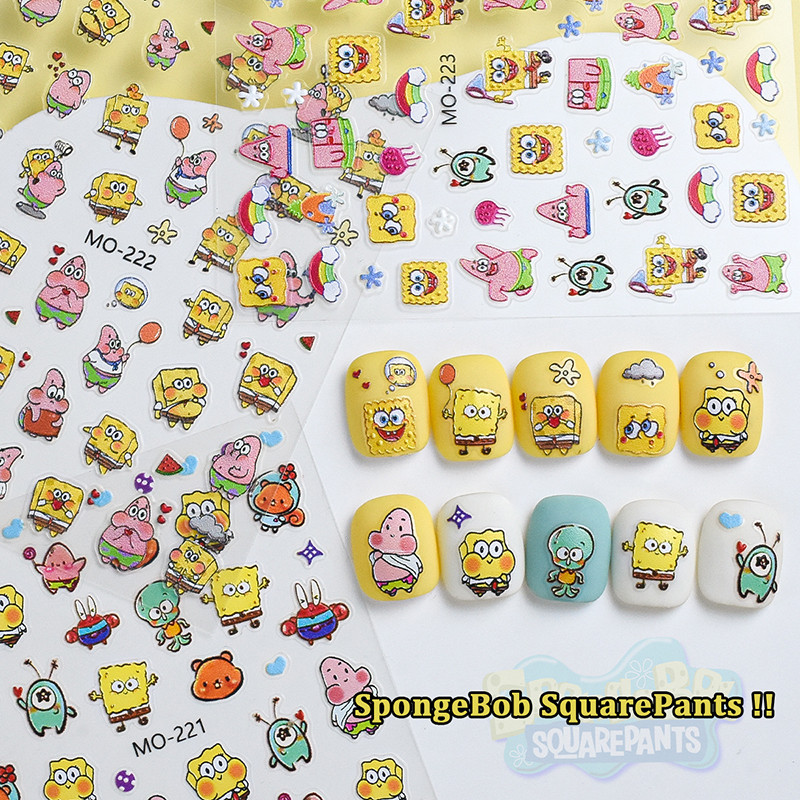 1 ชิ้น SpongeBob SquarePants สติ๊กเกอร์ติดเล็บ 5D บรรเทา 3D สติ๊กเกอร์ ...