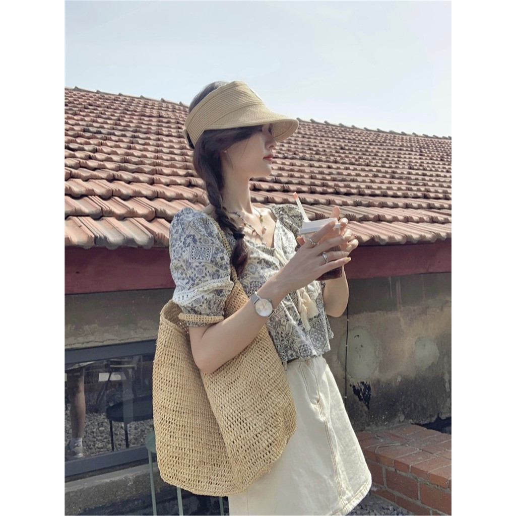 ฤดูร้อนใหม่สไตล์เรโทรชาติพันธุ์ เสื้อแขนพัฟพิมพ์ลายสั้นสำหรับตุ๊กตา ...