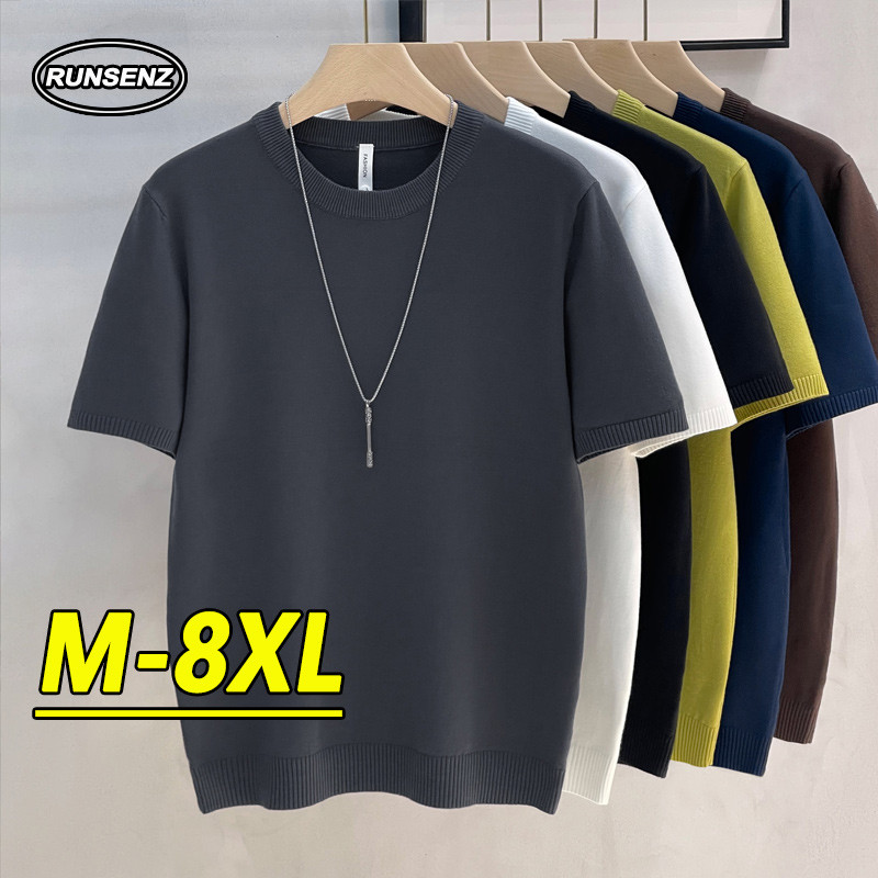 M-8XL เกาหลี Basic ถักแขนสั้นเสื้อยืดผู้ชาย Plus ขนาด Casual หลวมขนาดใหญ่ Tee | Shopee Thailand