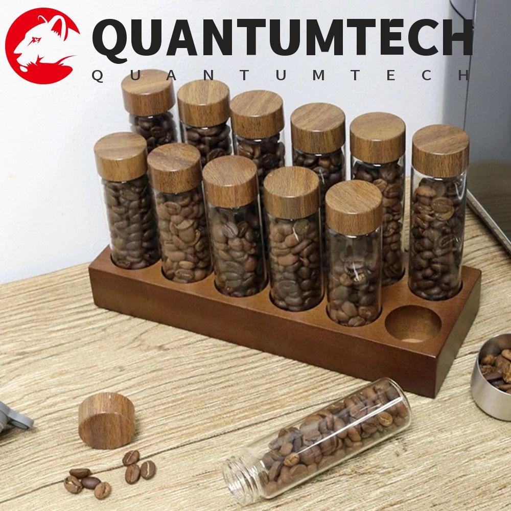 QUANTUMTECH คอนเทนเนอร์เก็บเมล็ดกาแฟ,แบบพกพาวอลนัทไม้ชาหลอดชั้นวางจอแสดงผล,แก้ว Vials สะดวกพร้อม ...
