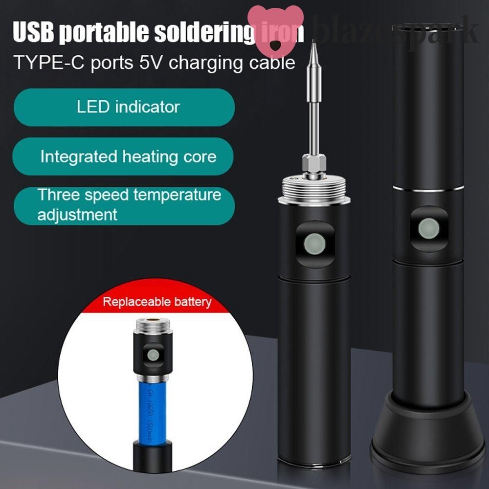 Blazespark หัวแร้ง USB, ชุดหัวแร้งอินเทอร์เฟซ Type-C ขนาดเล็ก, ปรับอุณหภูมิได้ 800mAh แบตเตอรี่ ...