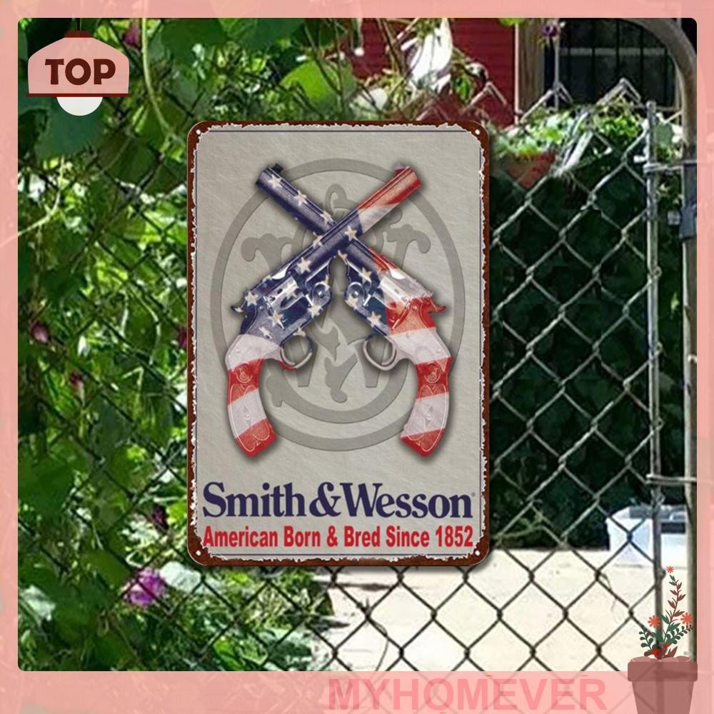 Metal Smith & Wesson Tin Sign ภาพวาดเหล็กสี่เหลี่ยมตกแต่งผนัง 30x40 ซม. ...