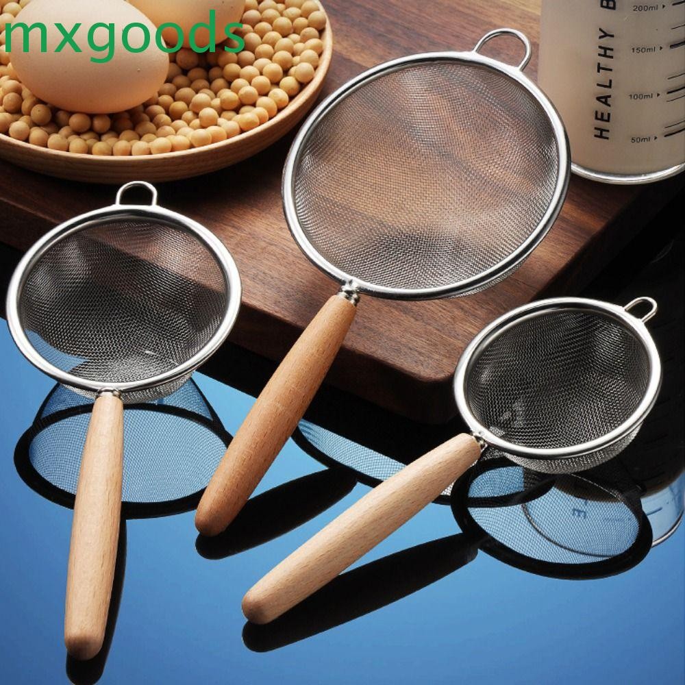 MXGOODS กรองน้ํามันตะแกรงแป้งสแตนเลสทนทานตาข่ายละเอียดด้ามไม้ครัวเบเกอรี่เครื่องมือแป้งกระชอน ...