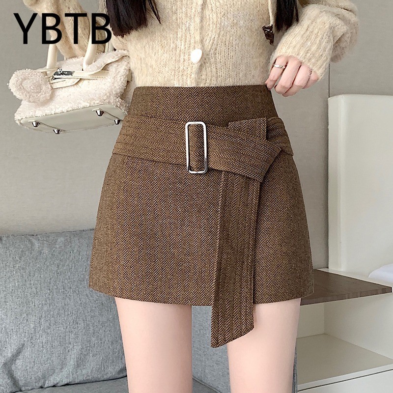 Ybtb เอวสูงขนาดเล็กบุญสะโพกระเบิดกระโปรงทําด้วยผ้าขนสัตว์ครึ่งคอสูง 861 ...