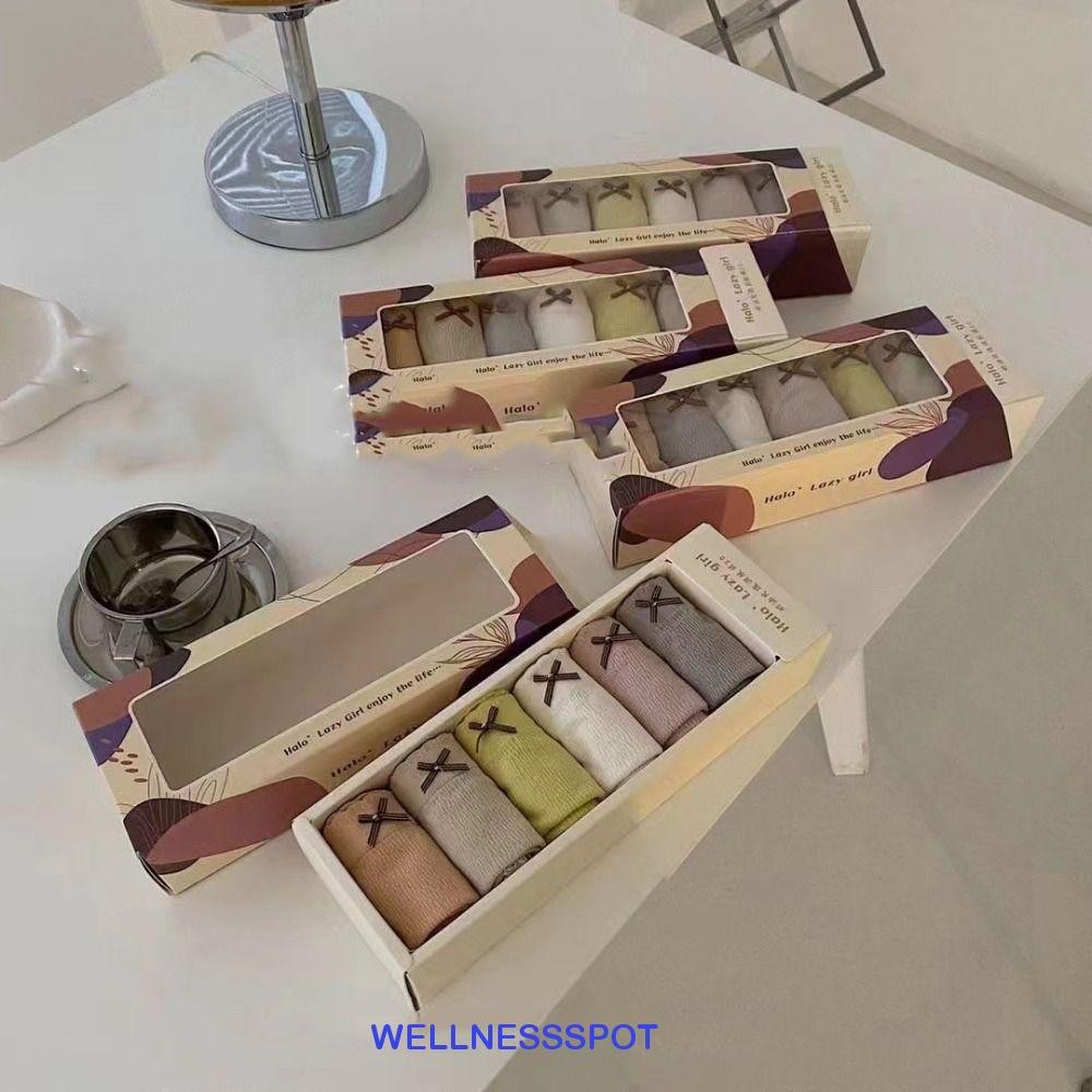 Wellnessspot 6 ชิ้นกางเกงชั้นในสตรี, สีทึบ Traceless ลูกไม้ Bowknot กางเกงสบายกลางเอวผ้าฝ้ายเป้า ...