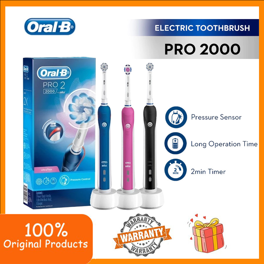 Oral-B PRO 2000 Electric Toothbrush 3D Rotation Cleaning Pressure Sensor 2 Modes Powered by ...