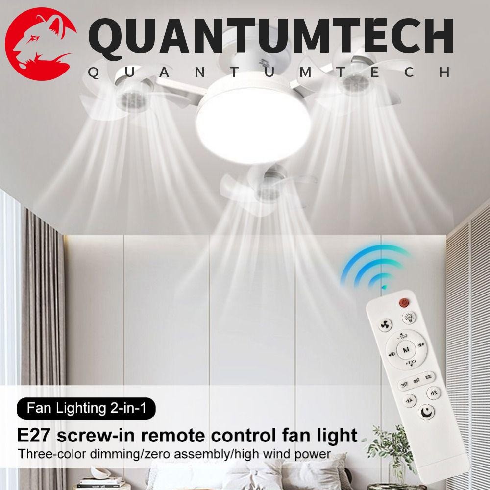 QUANTUMTECH พัดลมเพดาน, 2 in 1 รีโมทคอนโทรลพัดลมแขวนพร้อมไฟ LED, โมเดิร์น 3 เกียร์ Dimming ...