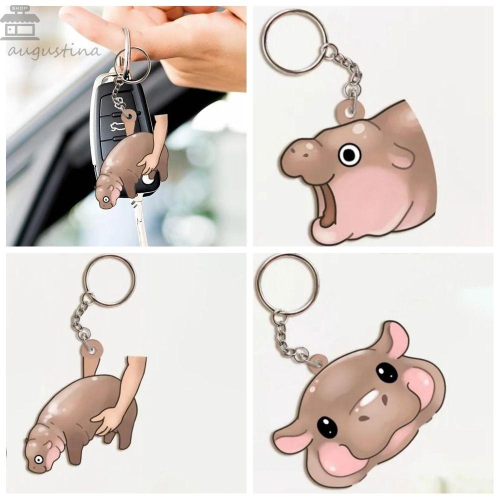 AUGUSTINA Moo Deng Key Ring, พวงกุญแจฮิปโปเด็กอะคริลิคตลก, ป้องกันลอส ...