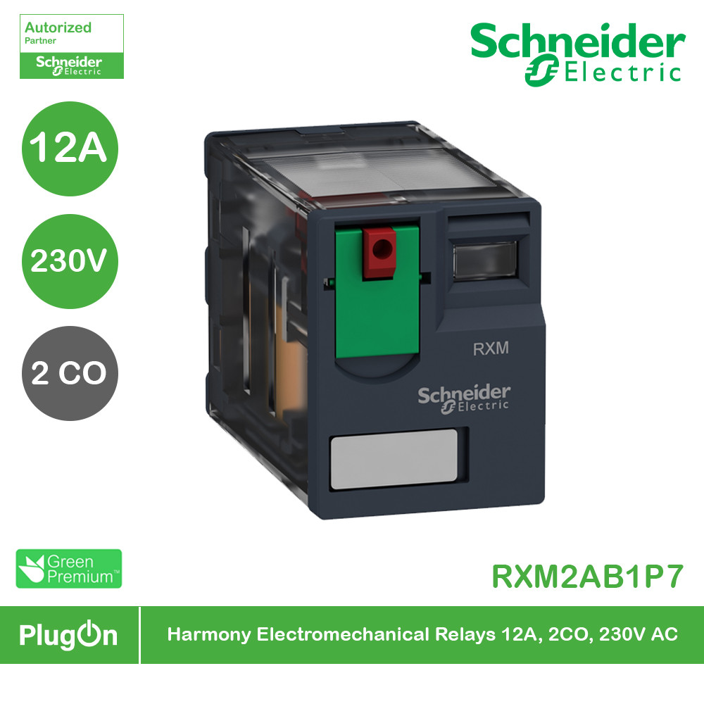 Schneider Miniature Plug in Relay Harmony Electromechanical Relays 12A 2CO 230VAC |RXM2AB1P7 ...