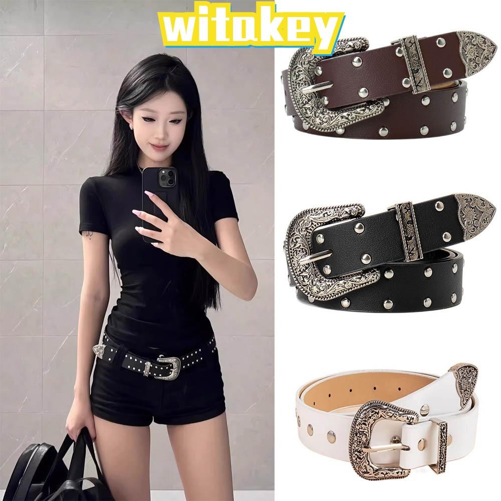 Witakey เข็มขัดพังก์, เข็มขัดหมุดโกธิคย้อนยุค, เข็มขัดคาดเอวหนัง PU Y2k อินเทรนด์อเนกประสงค์ ...