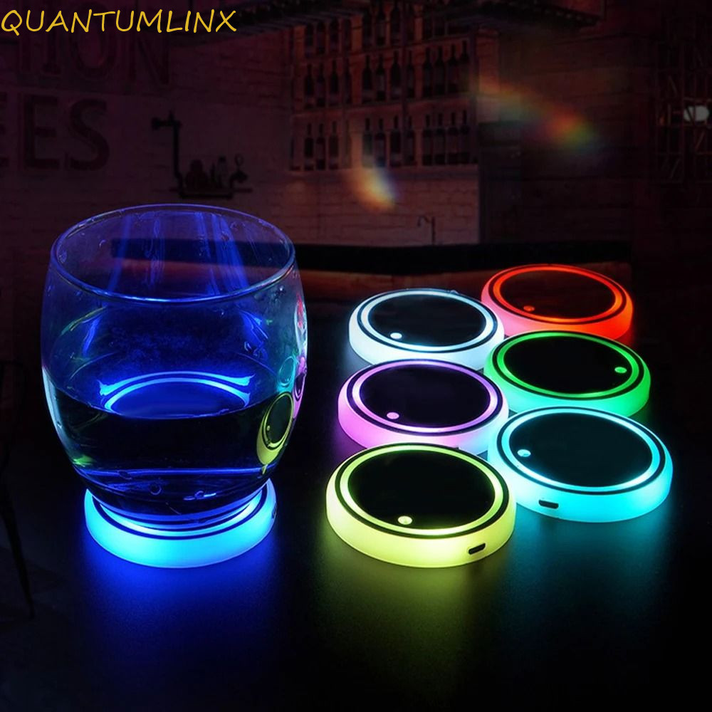 QUANTUML ที่วางแก้วยานยนต์,โลโก้รถAmbient Light Luminous Coaster,Ledรถ ...