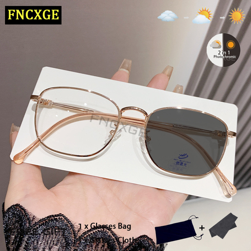 FNCXGE ออกแดดเปลี่ยนสี แว่นตากรองแสงสายตายาว ผู้หญิง ผู้ชาย ป้องกันรังสี ป้องกันแสงสีฟ้า แว่น ...