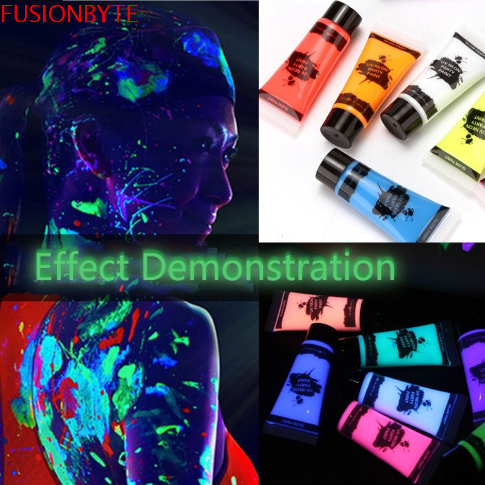 Fusionbyte Body Art สี, 10ML 8 สี,ฮาโลวีน UV Glow Luminous สีเทศกาล Face Fluorescent Glow Paint ...
