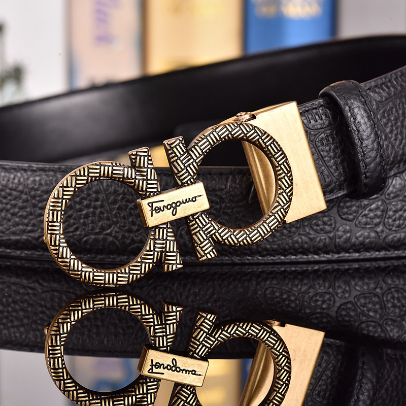 High-end Ferragamo Pure Cowhide กว้าง 3.3 ซม. Casual All-Match เข็มขัด ...