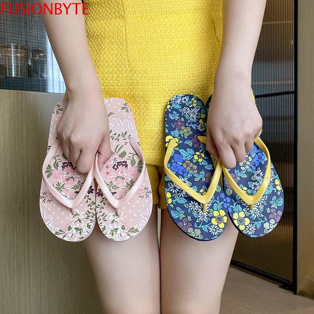 FUSIONBYTE รองเท้าแตะพิมพ์ลายดอกไม้, รองเท้าแตะด้านล่างนุ่ม PVC นุ่ม, รองเท้าแตะกันลื่นหนา ...