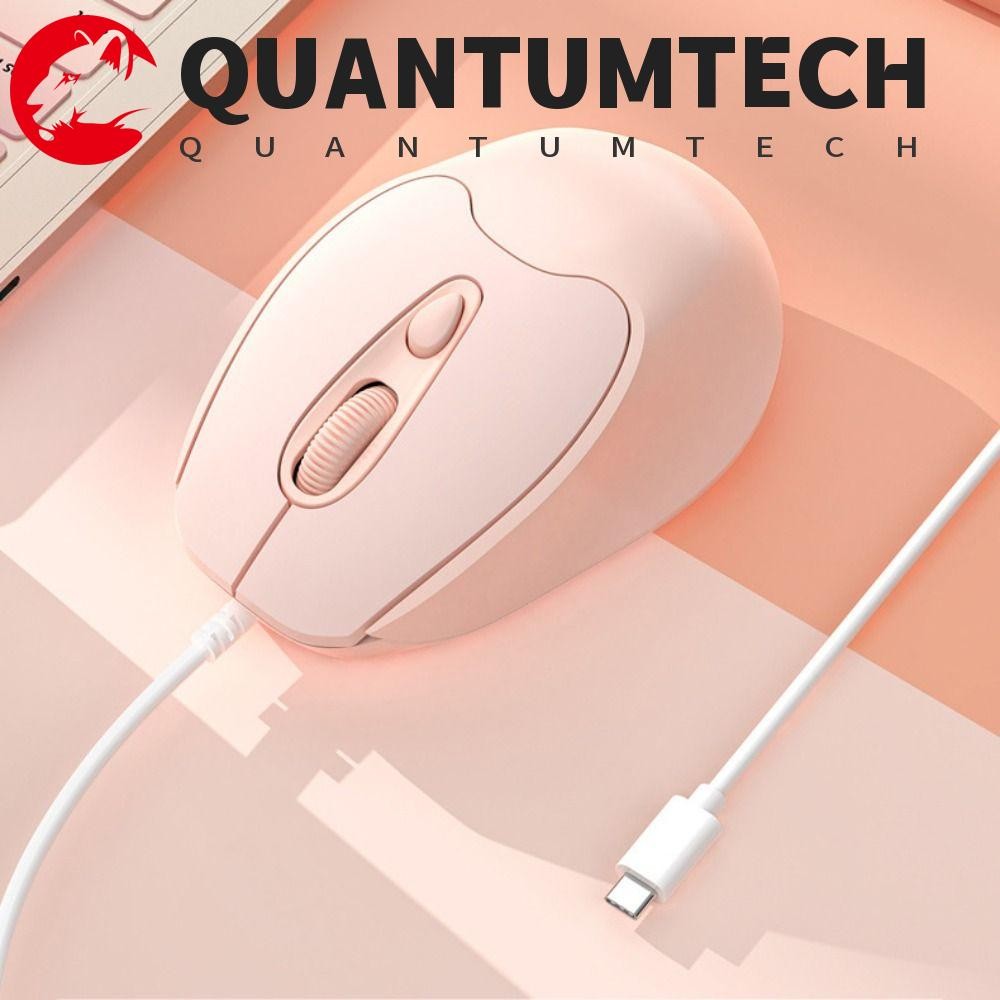 QUANTUMTECH เมาส์ปิดเสียงแบบมีสาย, ABS Type C Type C เมาส์แบบมีสาย, เมาส์น่ารัก Ergonomic แบบมี ...