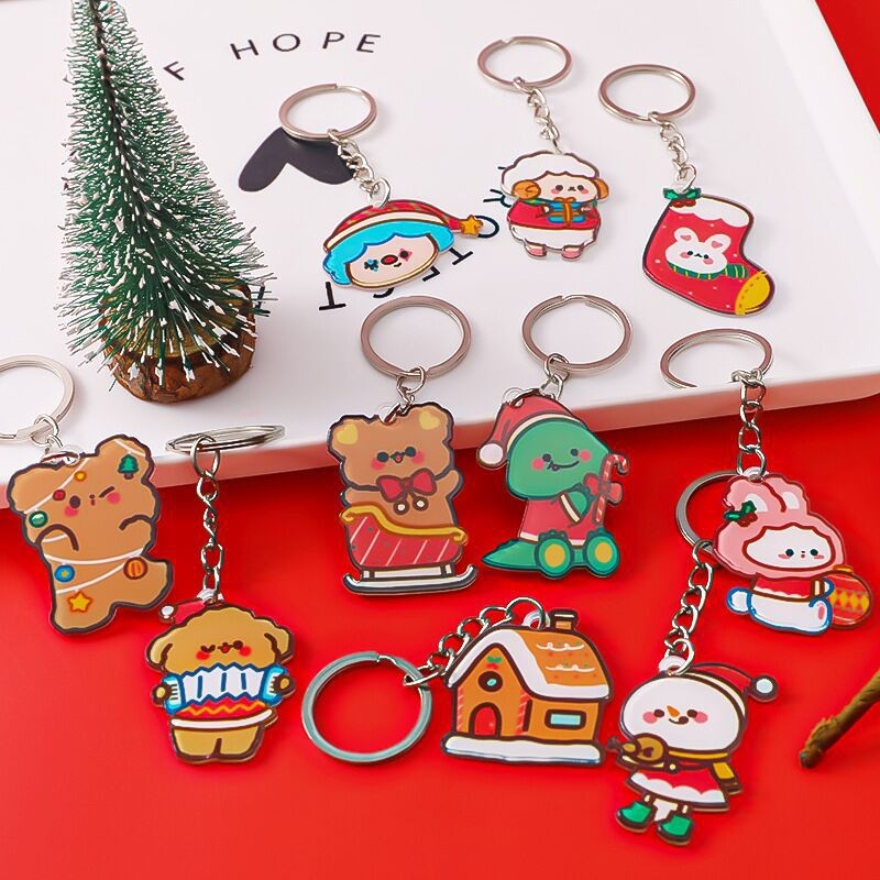 10 ชิ้น/แพ็คคริสต์มาสอะคริลิคพวงกุญแจน่ารักคริสต์มาส Snowman Series Key ...
