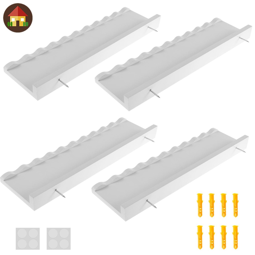 4ชิ้นเด็กชั้นวางหนังสือชุดลอยเนอสเซอรี่หนังสือชั้นวางไม้ผนังสีขาวลอย ...