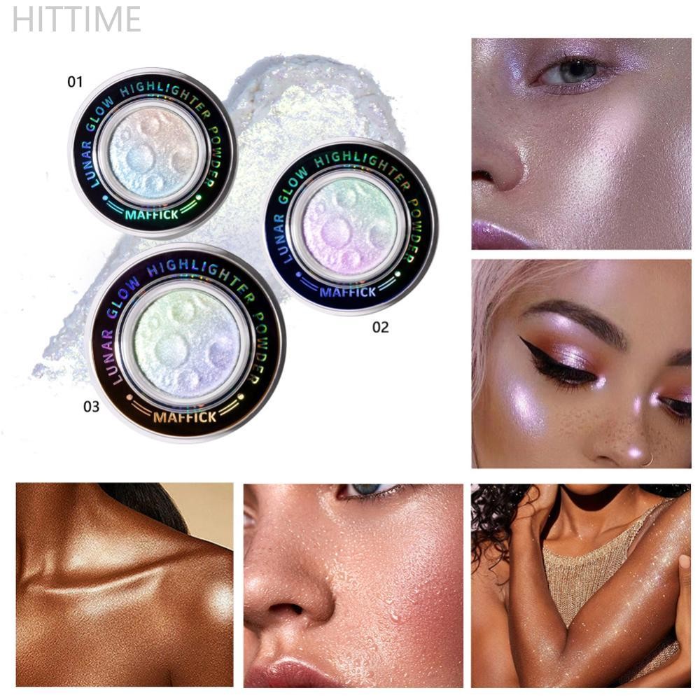 Hittime 3 สี Glitter Glossy Highlighter Powder Face Body Shimmer Powder ธรรมชาติ Stereoscopic ...
