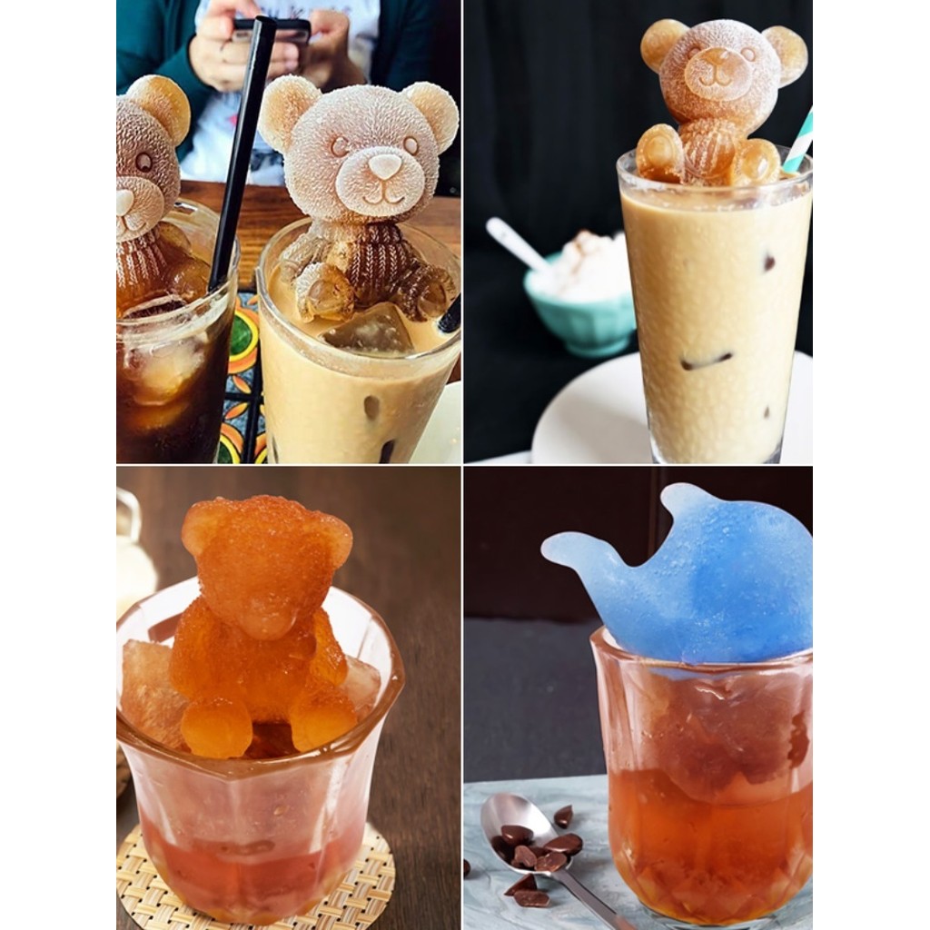 Influencer หมี ICE Cube แม่พิมพ์ซิลิโคน ICE Bear Rose ถาดน้ําแข็งแช่ ...