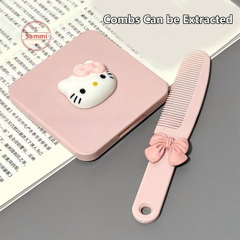 Sammi แบบพกพา Sanrio น่ารัก Hello Kitty Kawaii กระจกหวีมือถือกระจกหวี ...