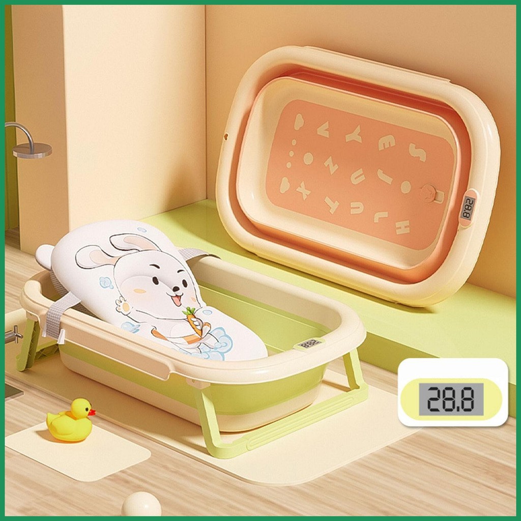 อ่างซักผ้าพับได้การ์ตูนซิลิโคนอาบน้ําสุทธิเครื่องมืออาบน้ําอุปกรณ์เด็กไวต่ออุณหภูมิสองชั้น aath ...